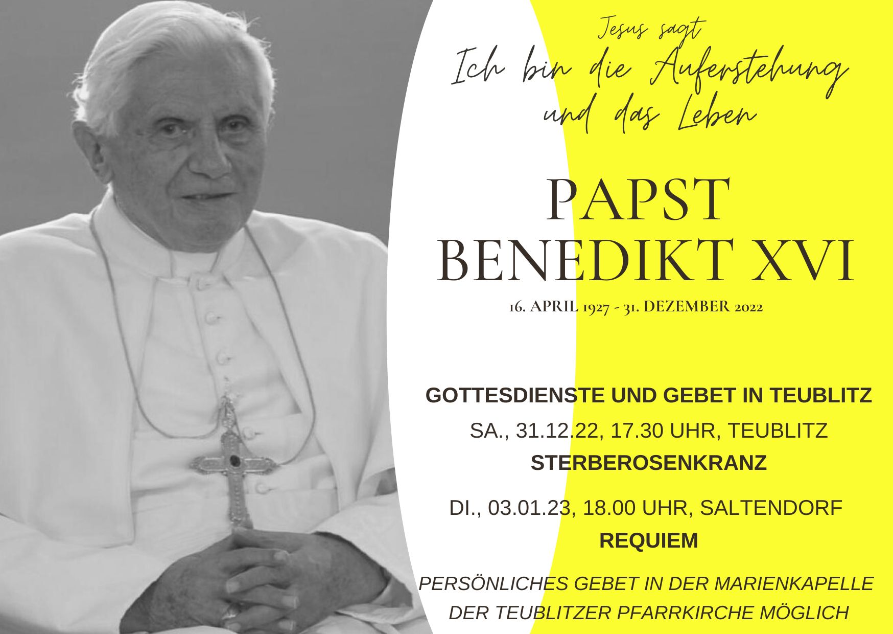Zum Tode von Papst Benedikt XVI.